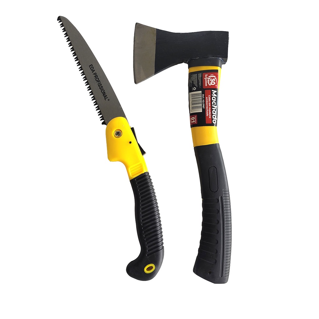 Kit Jardim Serrote Dobrável Para Poda + Machado Cortar Lenha Lenhador ...