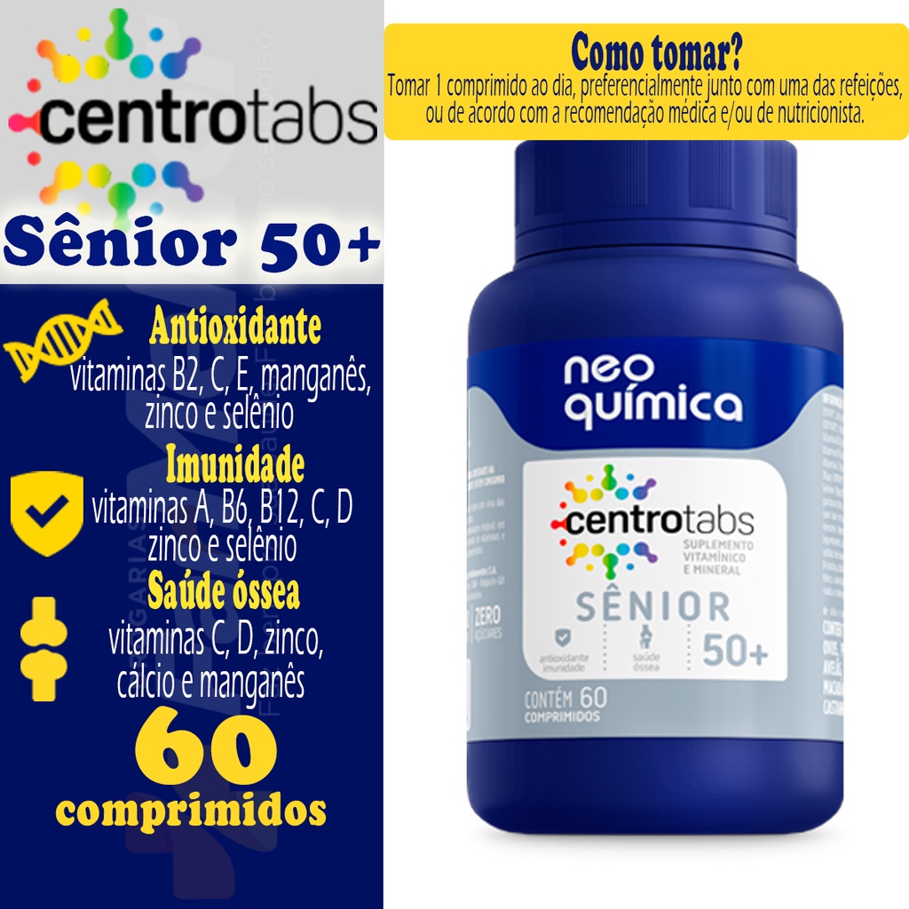 Vitamina Centrotabs Senior 50+ 60cp | Shopee Brasil