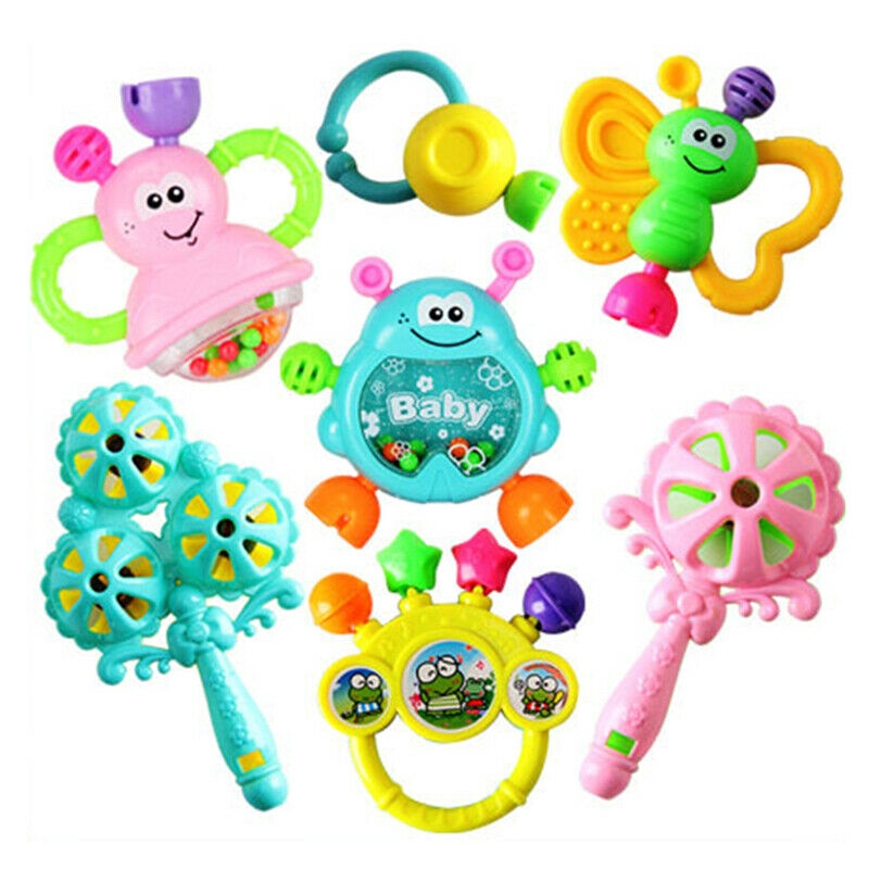 7PC Recém-Nascido Baby Toddler Shaking Bell Rattles Teether Kids ...