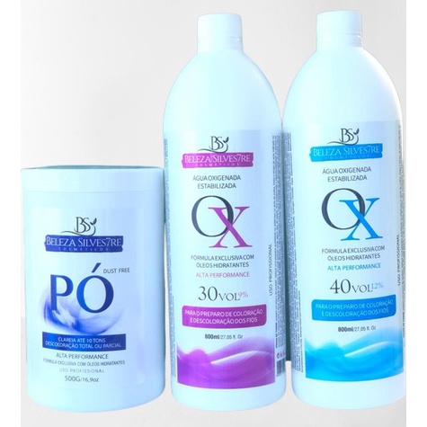 Kit Ox Agua oxigenada 800ml 30 vl ou 40vl + Pó Descolorante 500g - Beleza Silvestre | Shopee Brasil