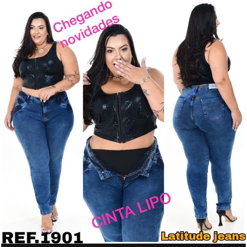 Calça Jeans Plus Size Super Lipo Cinta Modeladora Levanta Bumbum ...