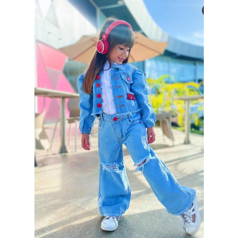 Calça Jeans Wide leg menina pantalona moda infantil tendência 2 a 10 ...