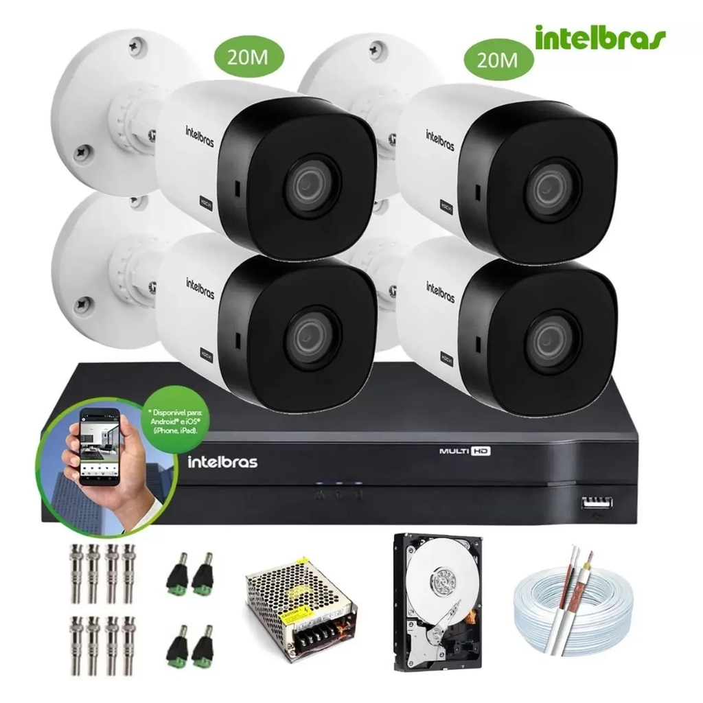 Kit Intelbras 4 Cam 1120b G6 Ir 20m Dvr 4 Mhdx Hd 500g | Shopee Brasil