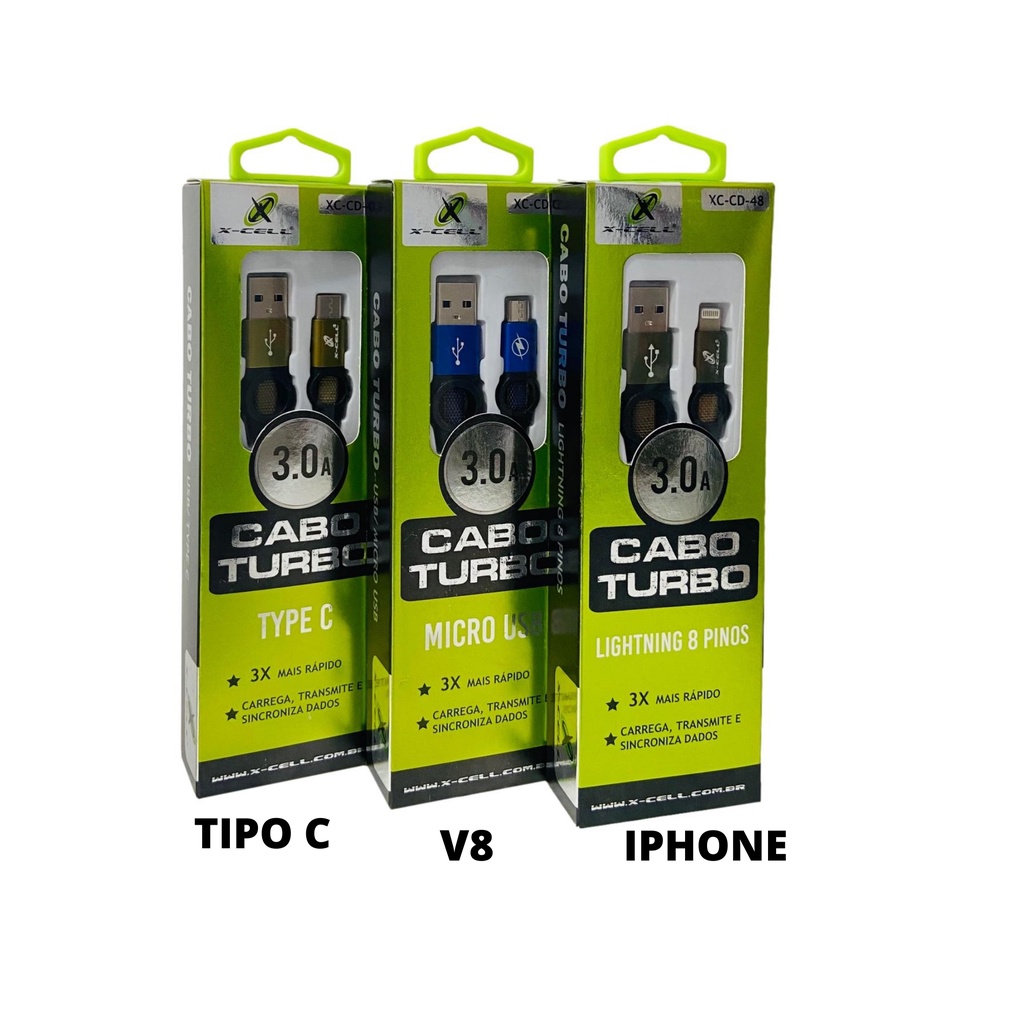 Cabo de Dados Turbo USB Micro V8, Tipo C, Iphone 3.0A Malha de Nylon ... Cabo de Dados Turbo USB Micro V8, Tipo C, Iphone 3.0A Malha de Nylon ...
