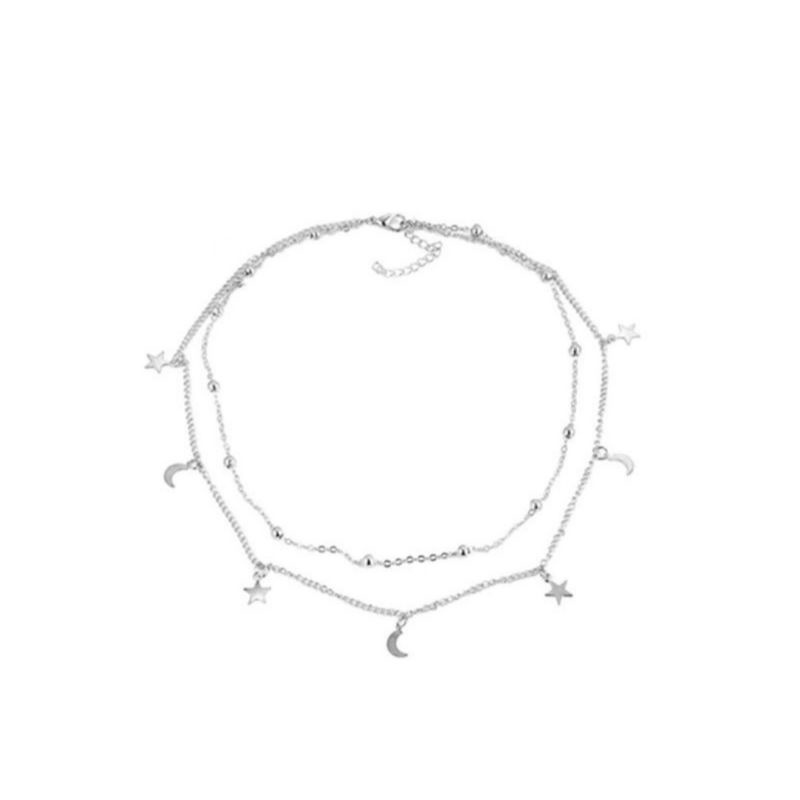 Colar Lua e Estrela Sol Choker Correntinha Duplo Prata e Dourado | Shopee Brasil