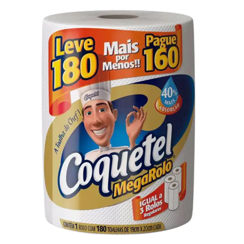Papel Toalha Mega Rolo 180 Folhas - Coquetel | Shopee Brasil