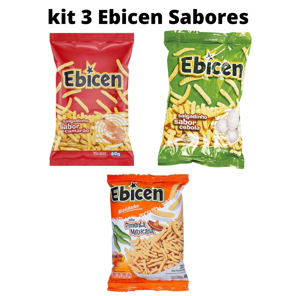 Biscoito Salgadinho Assado Ebicen Camarão 60g - Kit Ebicen 3 Sabores ...