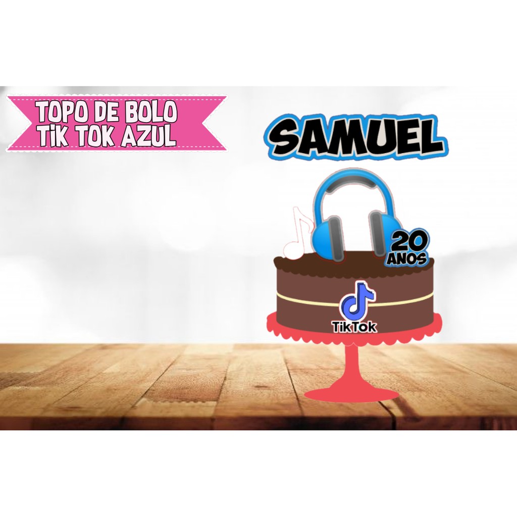 Topo de Bolo Personalizado - Decoração para bolo - Topper Tik Tok Azul ...