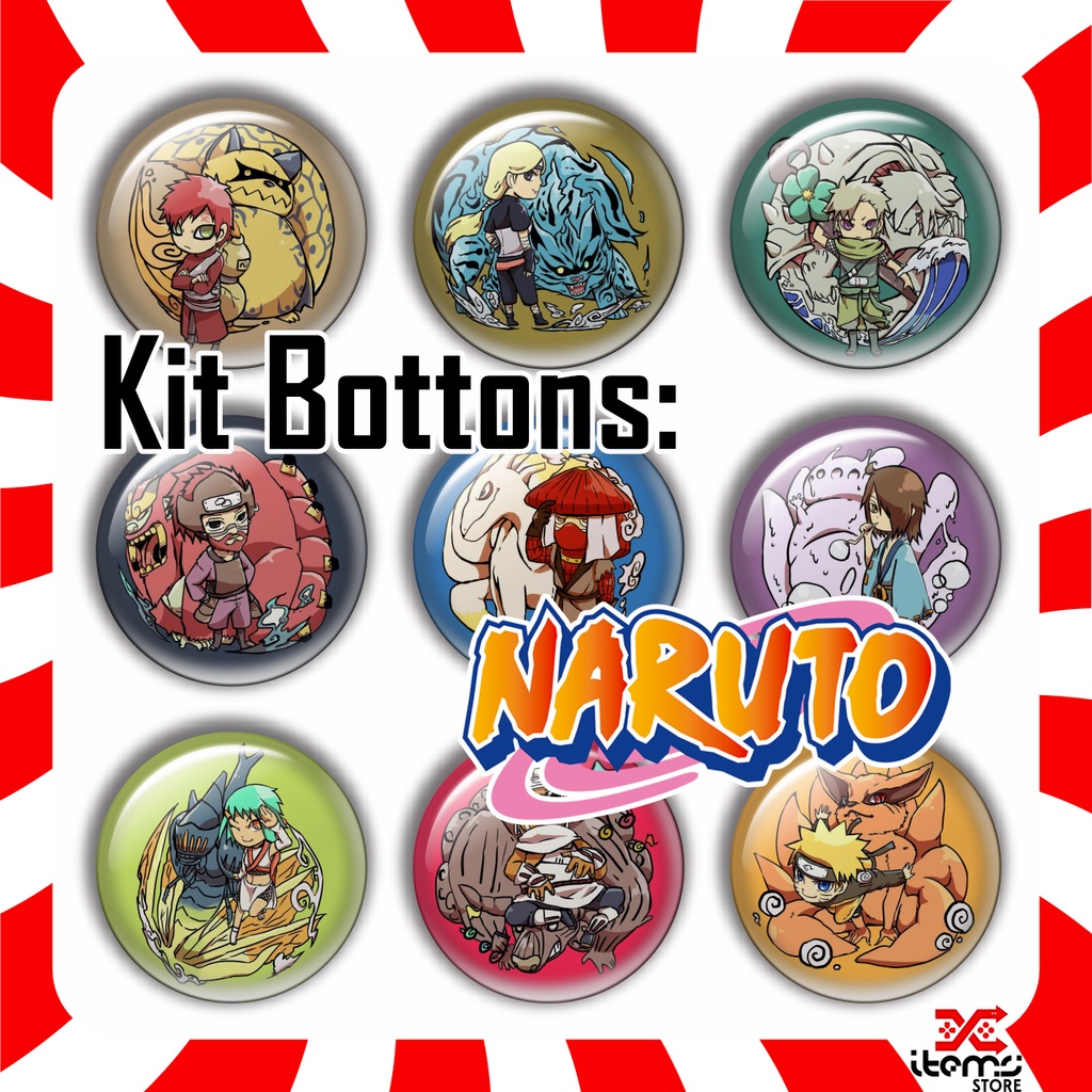 Kit 9 Bottons Naruto Bijuus - Kurama Kyuubi - Rapoza de 9 caudas ...