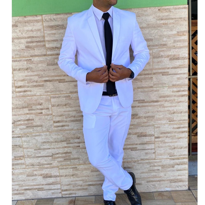 Terno Masculino Slim Branco Gabardine De Luxo - Qualidade - Promoção ...