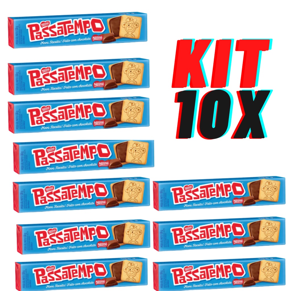 Kit 10 Bolachas Recheio Chocolate Passatempo Pacote 130g | Shopee Brasil