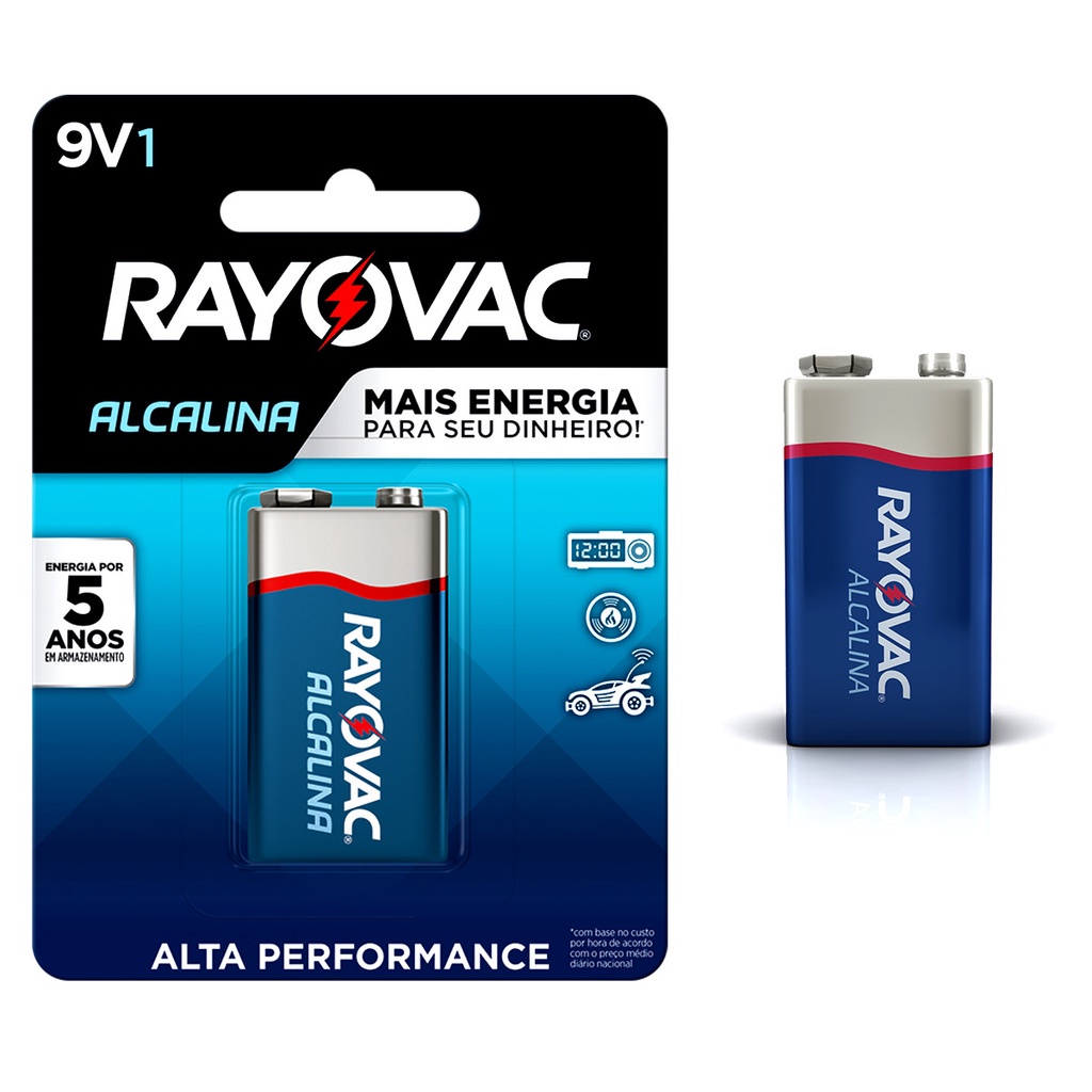 Pilha Alcalina 9V Rayovac Bateria 9 Volts 6LR61 6F22 1 unidade | Shopee ...