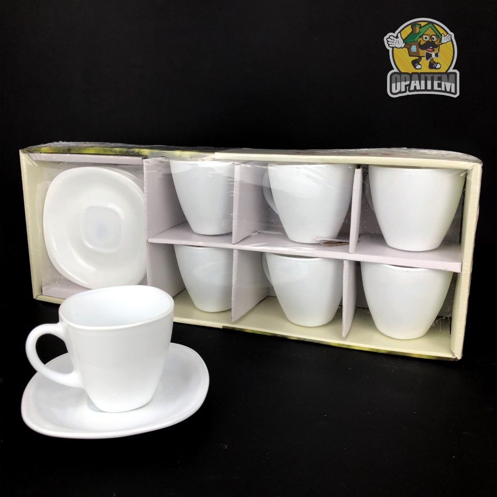 Conjunto de Xícaras com Pires Brancas Quadradas 190ml Opaline C/ 6 Und | Shopee Brasil