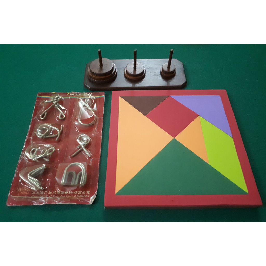 Kit Puzzle (Tangram, Torre de Hanoi, Puzzles Metálicos, Pião ...