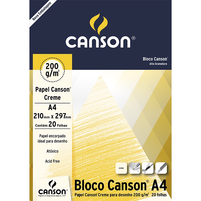 Bloco de Papel Canson Desenho Creme 200g A4 com 20 Folhas | Shopee Brasil