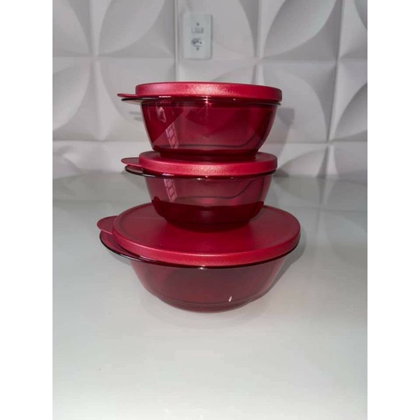 Kit 3 Tigelas Designer Tupperware em policarbonato Vermelha | Shopee Brasil