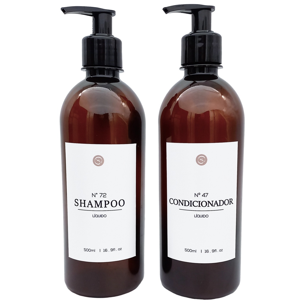 Frascos Ambar 2Pçs Shampoo E Condicionador 500Ml Pet Cilíndrico ...