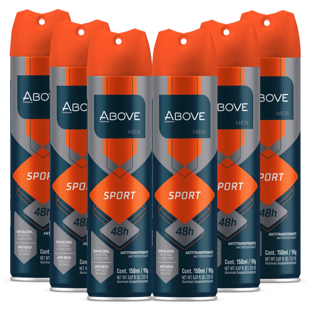 Kit 6 Desodorantes Spray Above Sport - 150ml/90g | Shopee Brasil