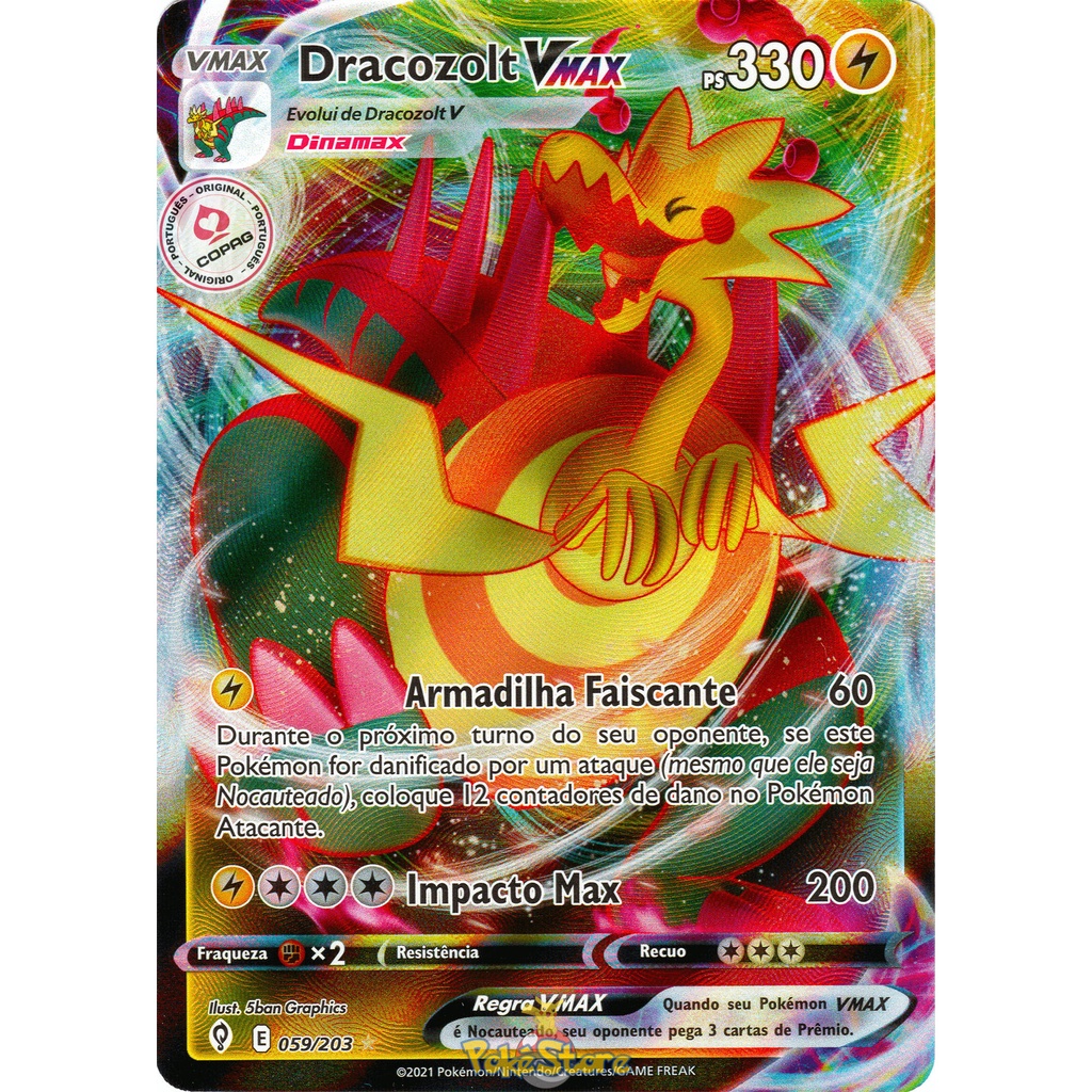 Carta Pokemon Dracozolt VMAX Português 059/203 Card Original Copag V ...