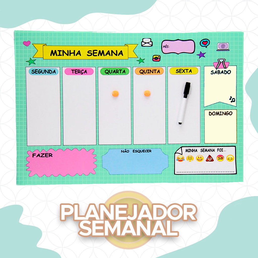 Kauff Lousa/Quadro Agenda Organizada Semanal/Mensal Para Anotações ...