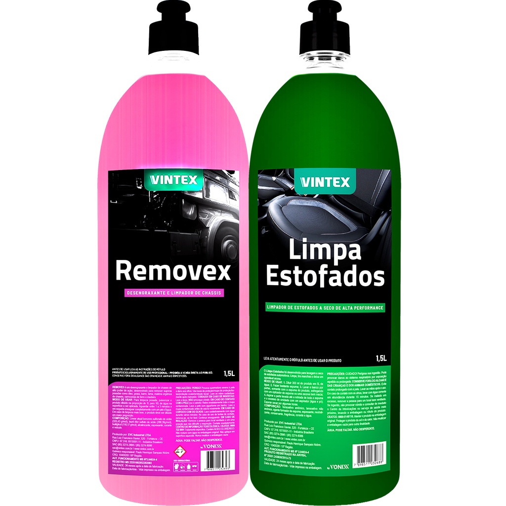 Desengraxante Removex 1,5L Vintex + Limpa a Seco Limpa Estofados 1,5L ...