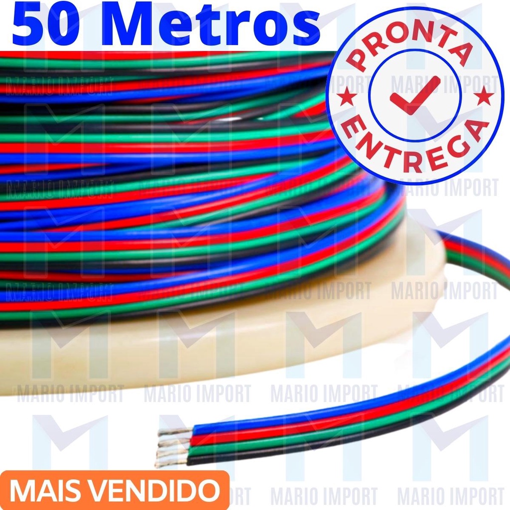 Fio Para Fita Led RGB 4 Vias - 50 Metros | Shopee Brasil