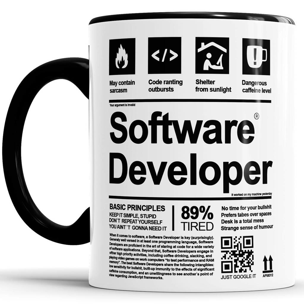 Caneca Software Developer - Desenvolvedor de Software - alca e interior preto | Shopee Brasil