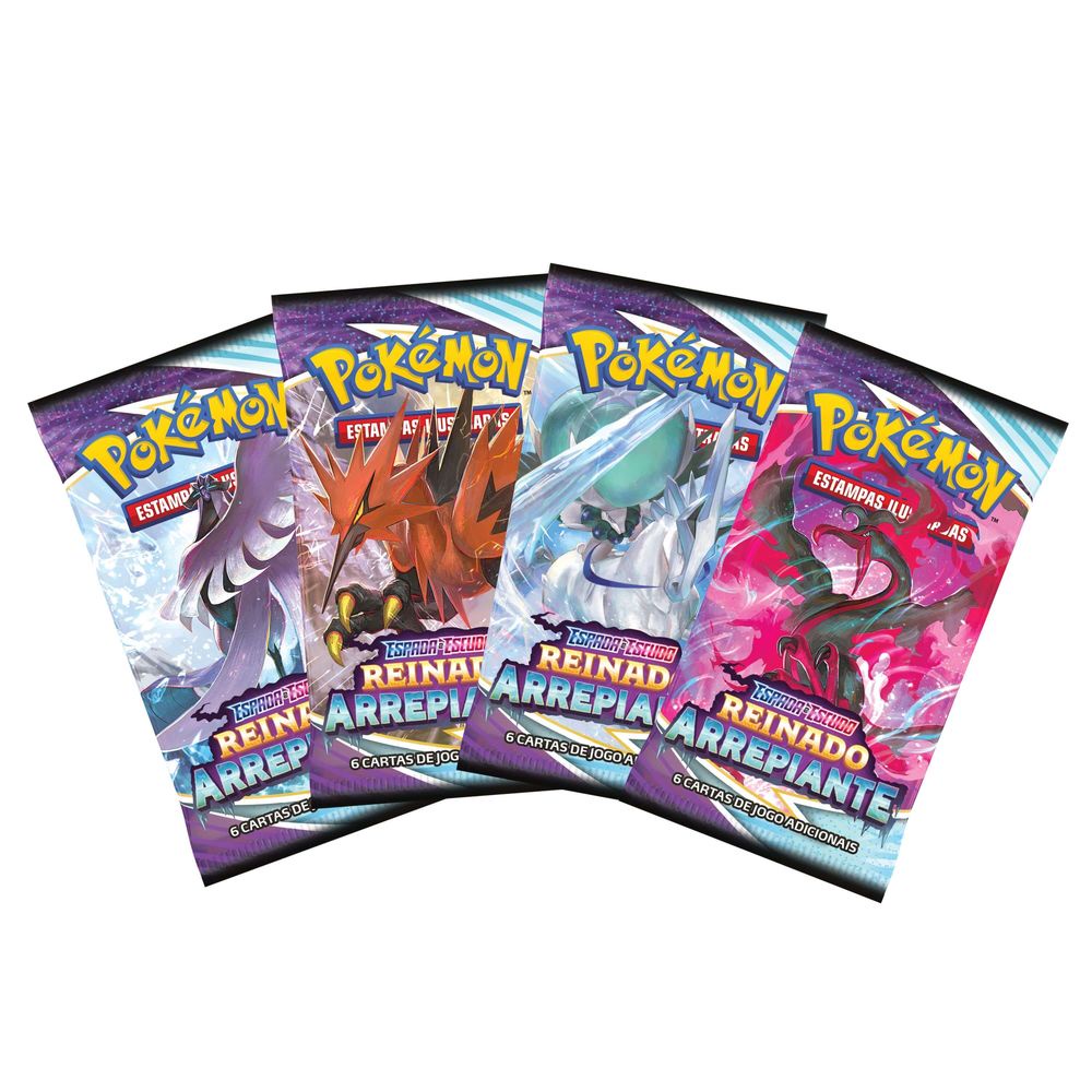 PACOTE POKÉMON - BOOSTER 6 CARTAS ESPADA E ESCUDO - REINADO ARREPIANTE | Shopee Brasil