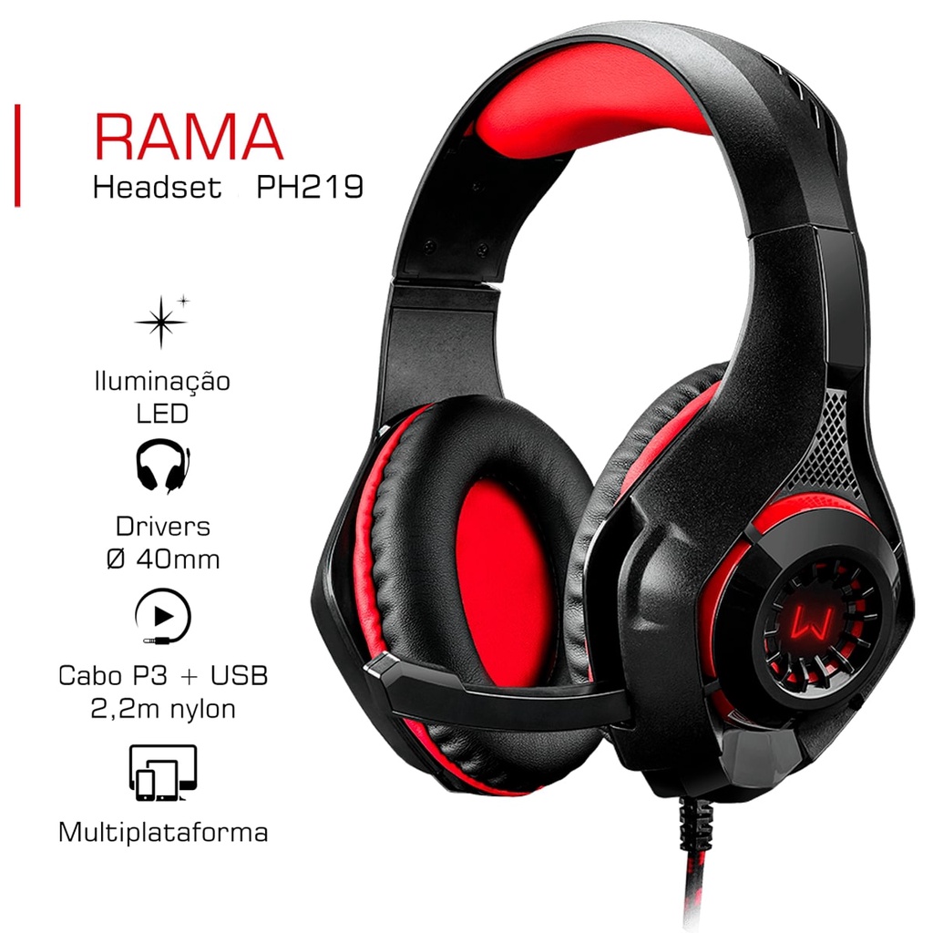 Fone de Ouvido com Microfone Multilaser Rama PH219 Headset Gamer para ...