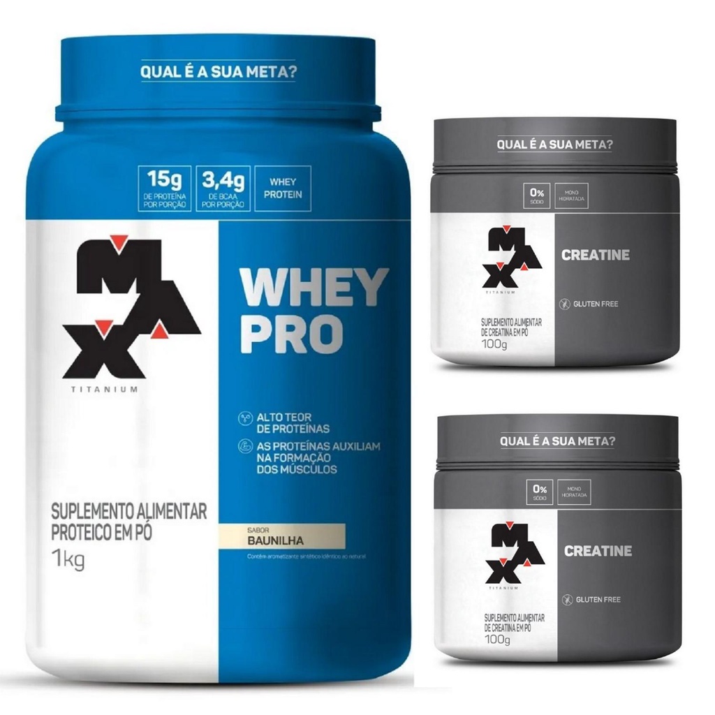 Kit Whey Pro + 2 X Creatina 100g - Max Titanium ( CHOCOLATE) | Shopee ...