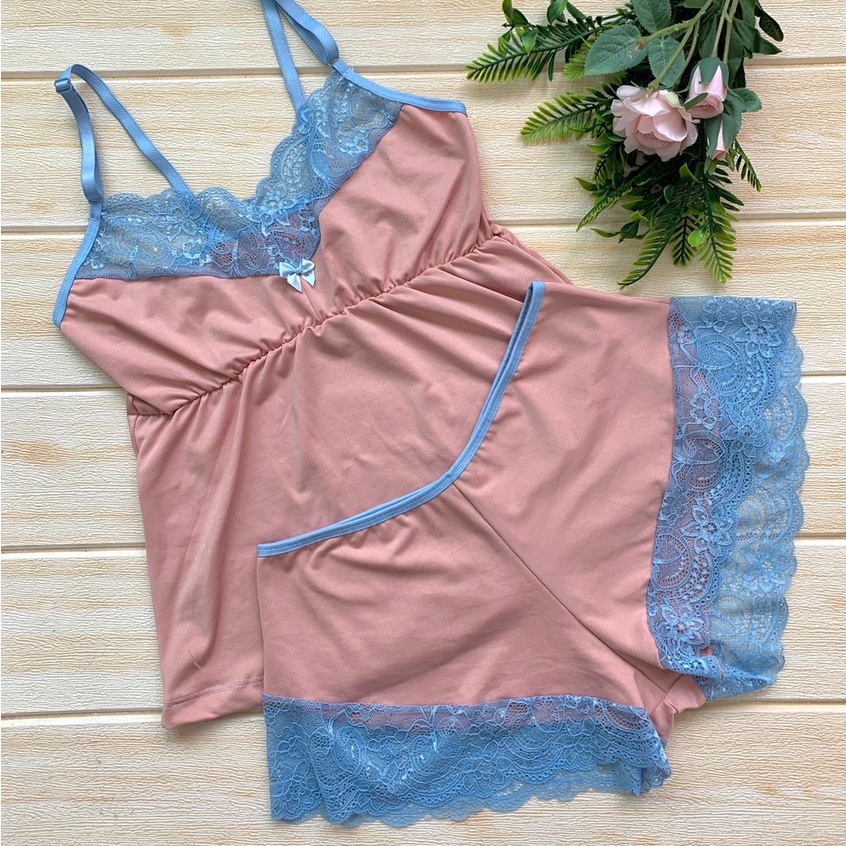 Short Dool c/ Renda Baby Doll Sensual Pijama Flora Ref 867 | Shopee Brasil