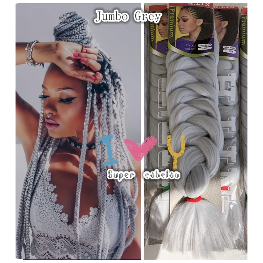 Cabelo Kanekalon Jumbo Grey cinza claro Fibra Para Tranças Box Braid ...