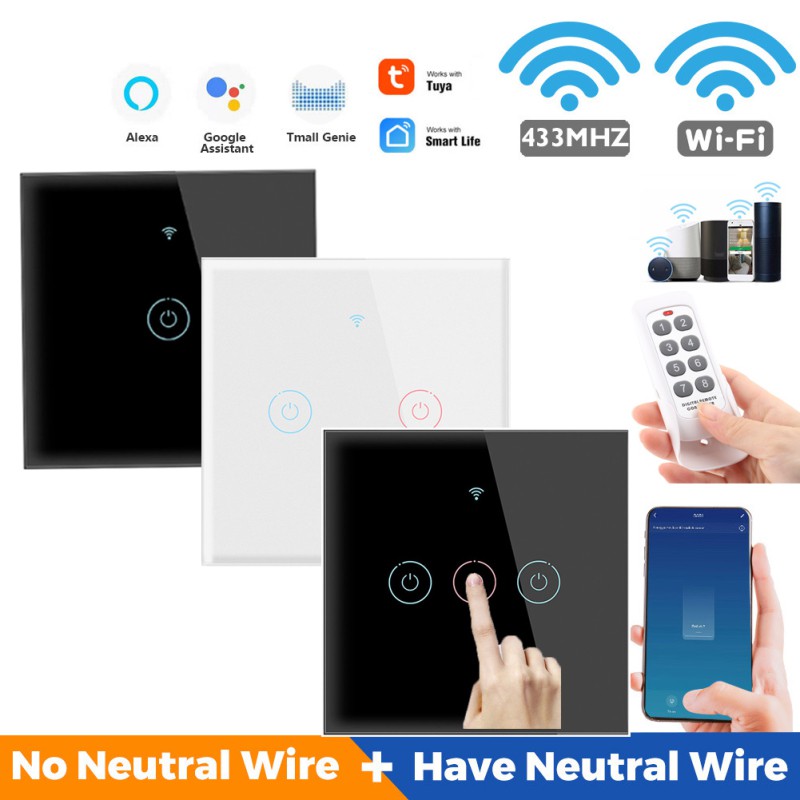 Smart Panel Smart Wall Switch 1/2/3/4 gang TUYA WiFi 433MHZ Smart Touch ...