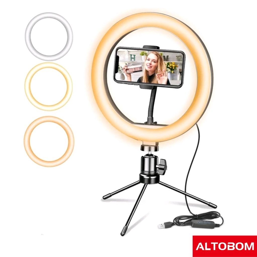Iluminador Led Ring Light 20 Cm 8 Polegadas De Mesa Profissional Blogueiras Tira Fotos Selfie ...