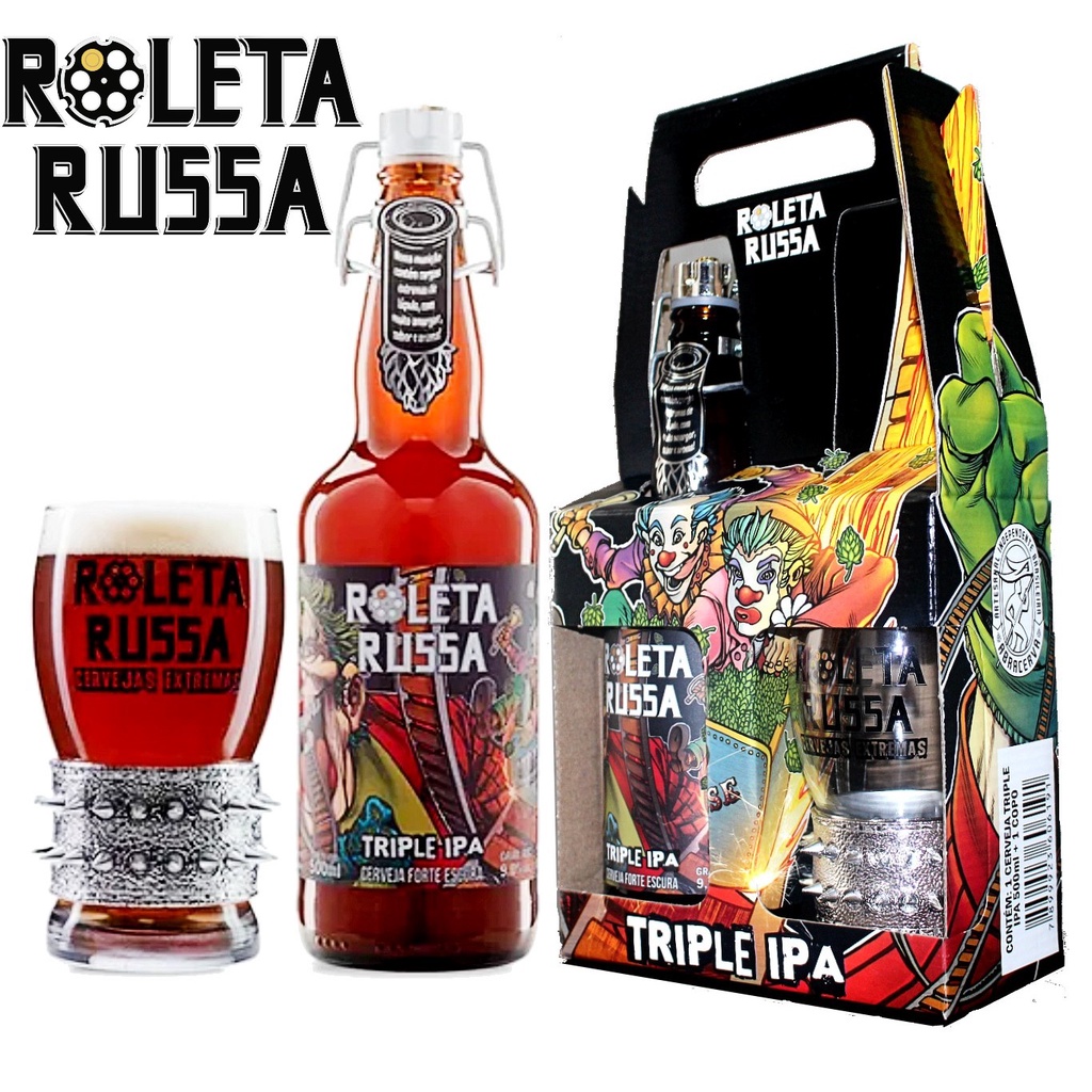 Kit Cerveja Roleta Russa Triple Ipa 500 ml e Copo Prateado 300 ml ...
