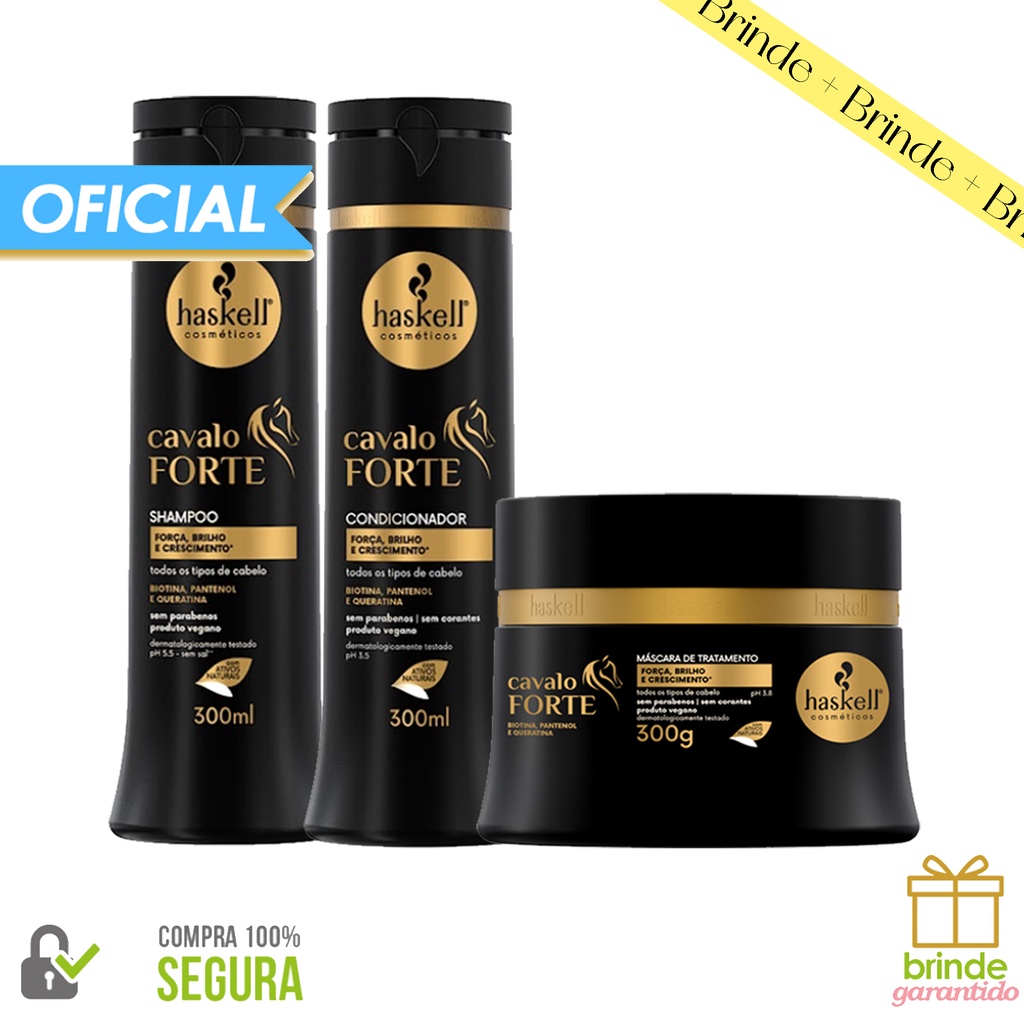 Kit Cavalo Forte Shampoo Condicionador 300ml E Mascara 300g - Haskell ...