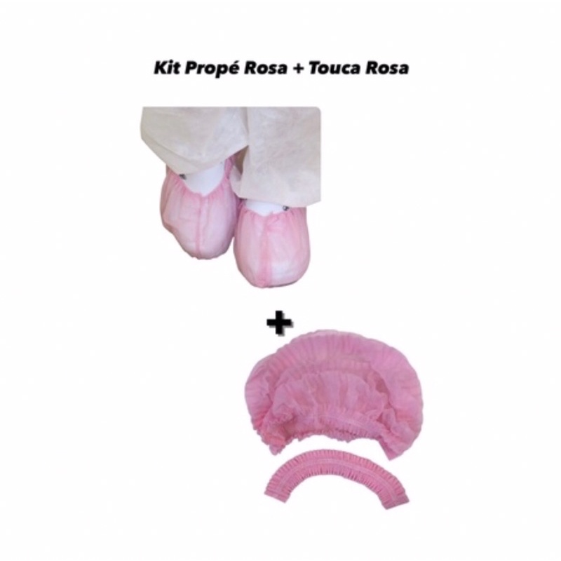 Kit 1 pacote de propé rosa + 1 pacote de touca rosa (100 unds em cada ...