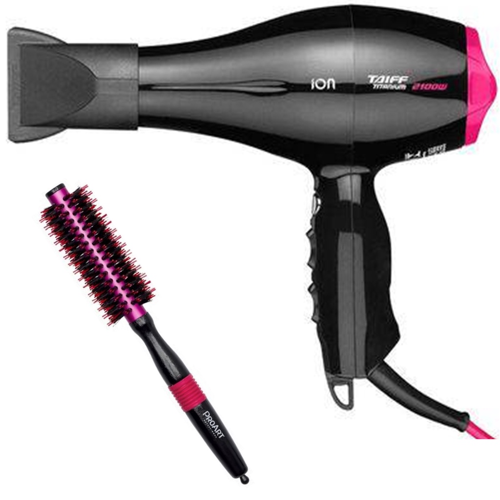 KIT SECADOR TAIFF TITANIUM COLORS PINK ION 2100W 220V + ESCOVA PROART ...