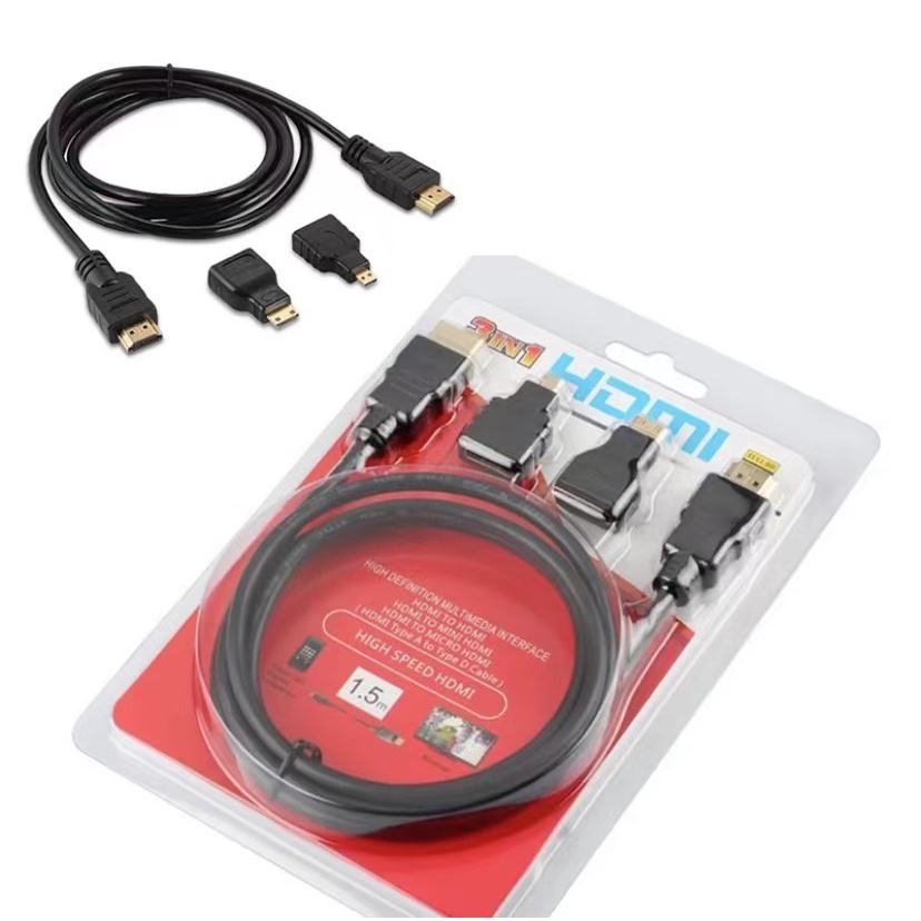 Cabo Hdmi 3 in 1 Plug Adaptador Hdmi Micro Mini 1,5m FULL HD - Faz a Boa!