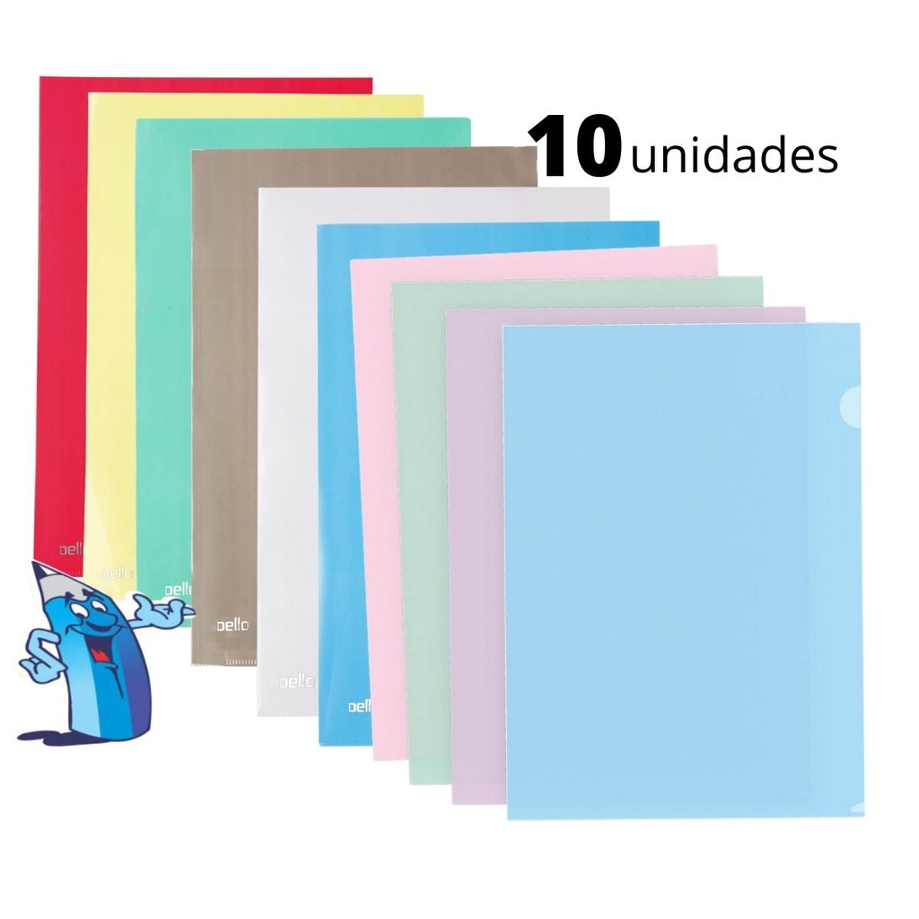 Pasta L Pacote 10 Unidades A4 Cores Dello | Shopee Brasil