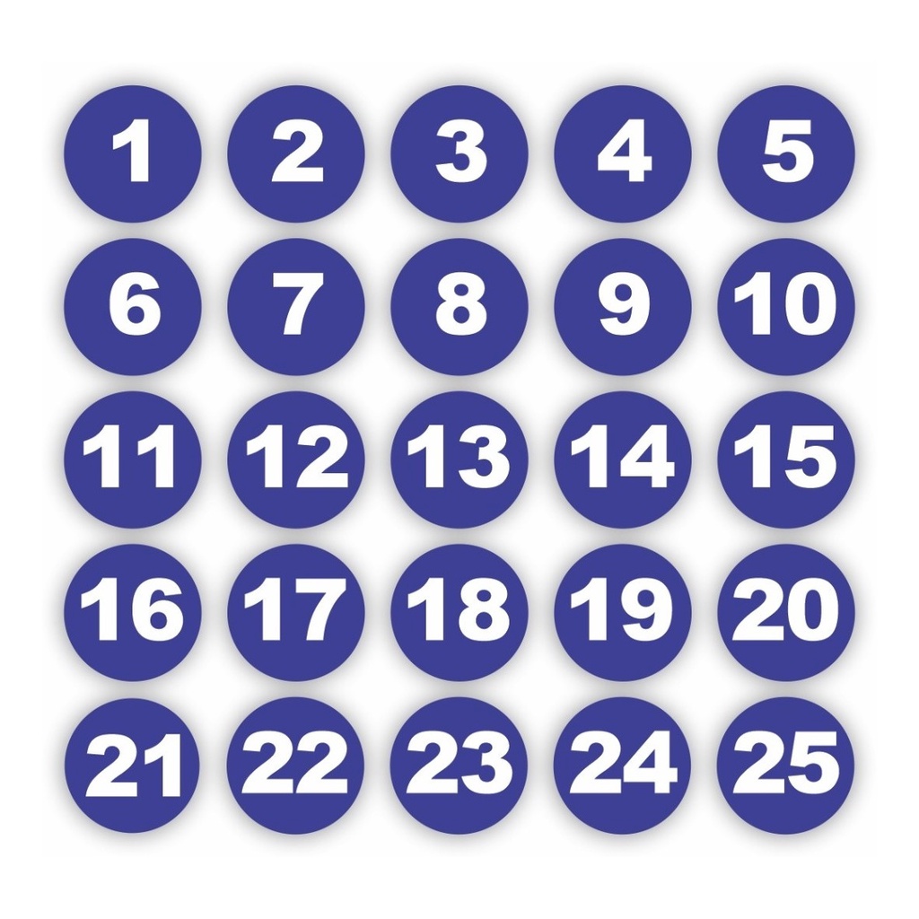 Adesivos Numerados 1 A 25 Redondo Azul Escuro Medida 1cm | Shopee Brasil