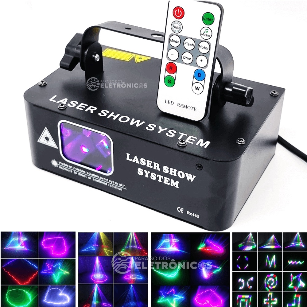 Canhão LED Laser 500mw RGB DMX Projetor Holográfico Festa Profissional ...