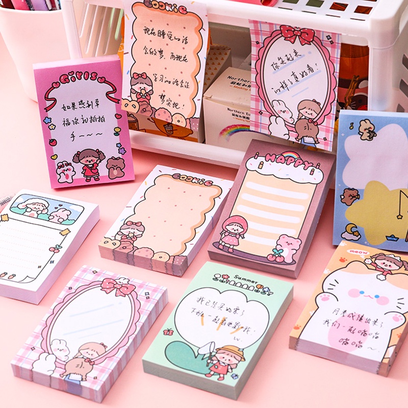 80 Folhas Mini Desenho Bear & Girl Series Sticky Notepad Estudante Adorável | Shopee Brasil