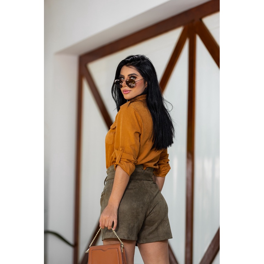 Camisa Social Feminina Manga Longa Botões Cobertos em Linho Modelo JANE | Shopee Brasil