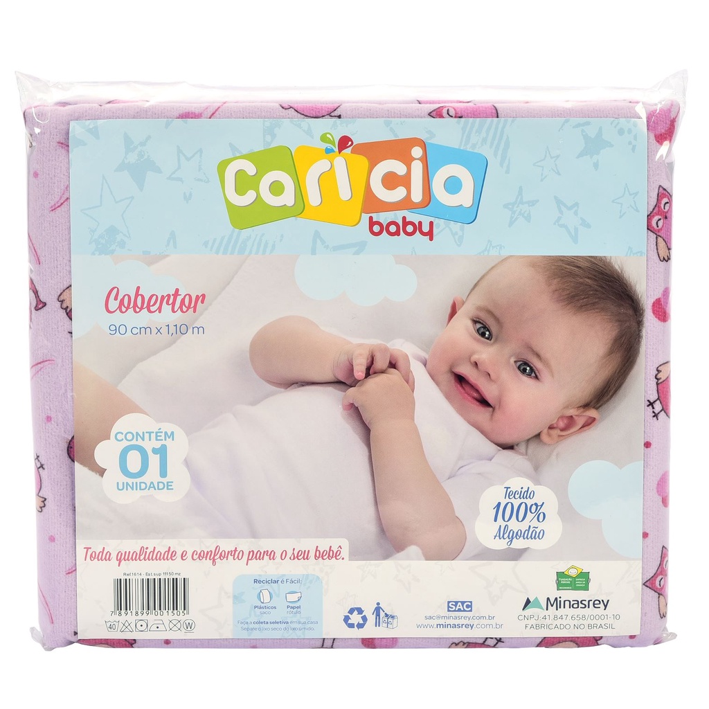 Cobertor Estampado para Bebê 90cm x 1,10m 100% Algodão Carícia Baby ...