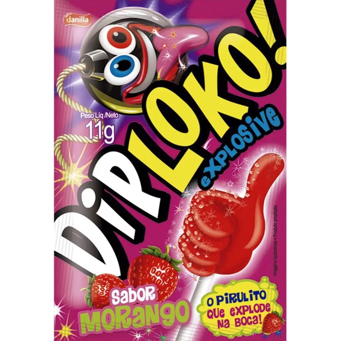 Pirulito explosivo DIPLOKO Boom Morango - Caixa 15 unid de 11g | Shopee ...
