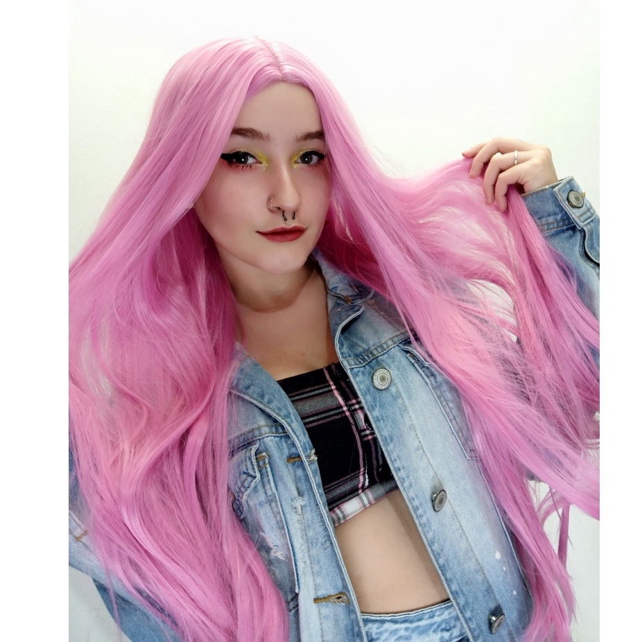 Peruca Front Lace Rosa Pink Lisa Longa Fibra Futura | Shopee Brasil