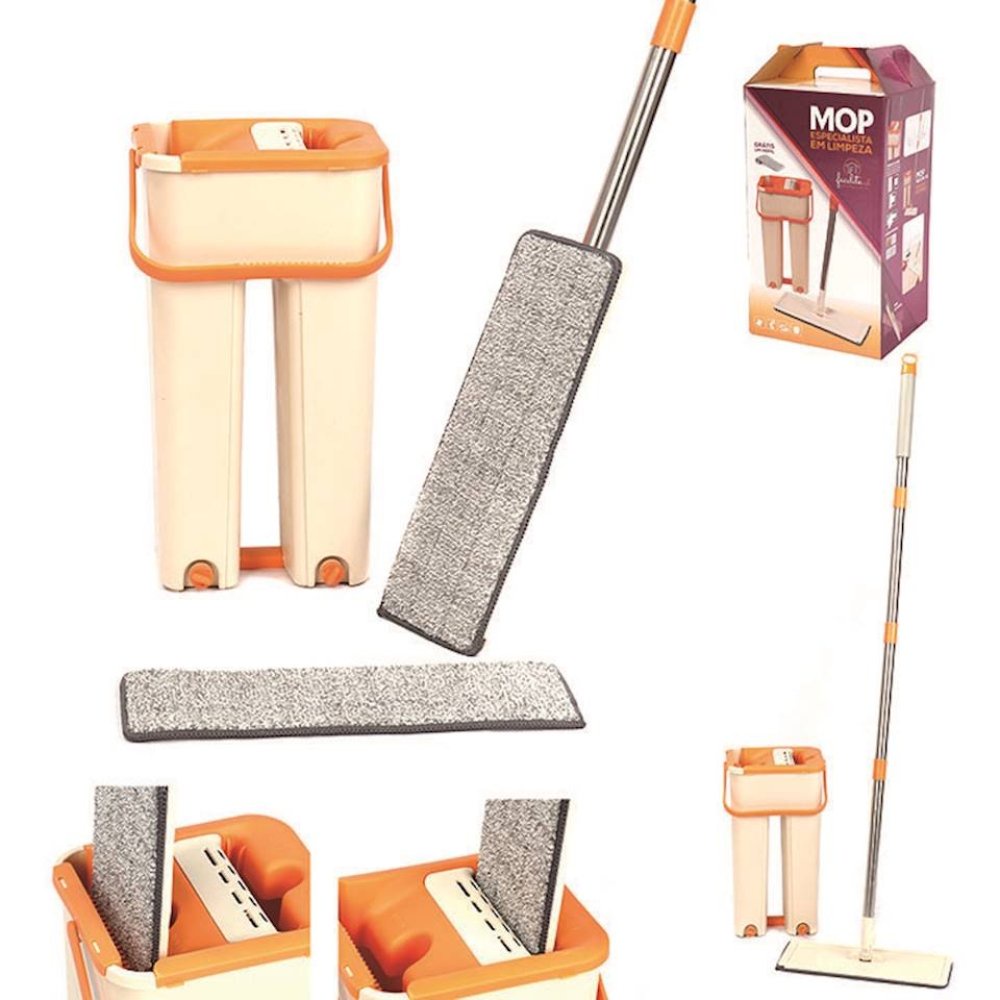 Rodo Flat Mop E Balde Lava E Seca Profissional Com 2 Refil | Shopee Brasil