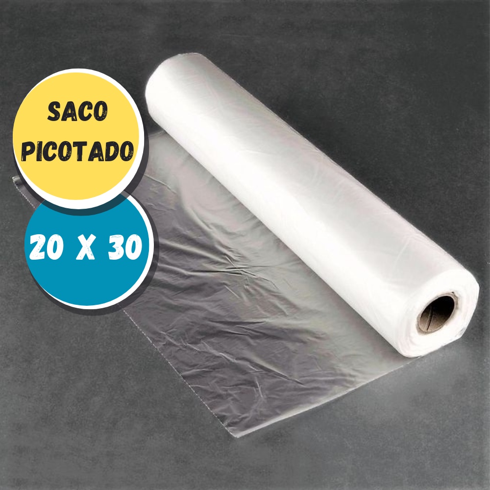 Rolo saco plástico 20 x 30 Bobina Picotada Saco Transparente Super ...