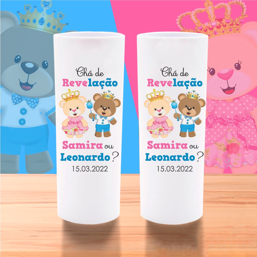 100 Copos Long Drinks Chá de Revelação Personalizado com nome e data ...